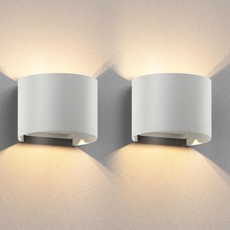 LEDs Com 2 Stück Wandleuchte RUNEL für außen, weiß, IP65, Up & Downlight + LED Lampe 501lm, warmweiß