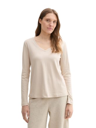 Tom Tailor Damen 1043135 Basic Longsleeve aus Baumwolle, 12365-Dusty Beige, 3XL
