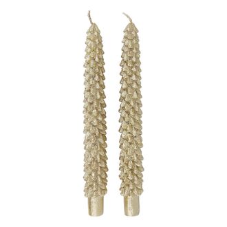 Butlers Stabkerzen Tannenbaum 2er Set gold 25 cm Paraffin X-MAS | festliche Weihnachts-Tafelkerzen | dekorative Formkerzen f&uuml;r Feiertage | Weihnachtsbeleuchtu