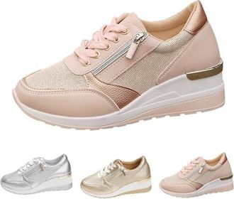 Generic Baskets compens&eacute;es &agrave; lacets pour femme avec soutien de la vo&ucirc;te plantaire - Chaussures de course antid&eacute;rapantes l&eacute;g&egrave;res et confortables, rose, 37.5 EU