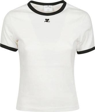 Courr&egrave;ges Femme, Tops, Blanc, Taille: 40 FR Signature Contrast T-Shirt