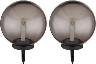 Globo Lighting Kugel Solarleuchten f&uuml;r den Garten rund LED Solar Kerze Feuereffekt Gartenleuchten 25 cm f&uuml;r Au&szlig;en, Kunststoff rauch, 1x LED warmwei&szlig;, DxH 25x38,5 cm,