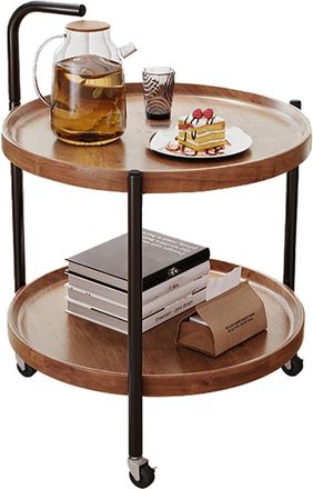 Generic Runder, Beweglicher Beistelltisch Mit 2-stufiger Aufbewahrung Und Feststellbaren Rädern for Den Eingangsbereich Von Wohnzimmer, Schlafzimmer(Brown,60c
