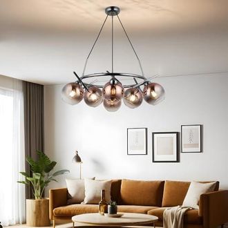 Opviq Cobalt Metal Chandelier, Adjustable Height 60-128 cm, Ø15 Glass Cap, 6 x E27 Socket, Elegant Design for Modern Spaces, IP20 Rated, Bulb Not Included