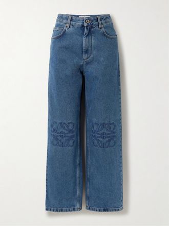 Loewe Jean Droit Taille Haute À Broderies Anagram - Bleu