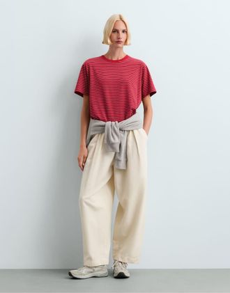Oysho Hose aus Baumwollmix mit Ballonschnitt in Ecru-Neutral