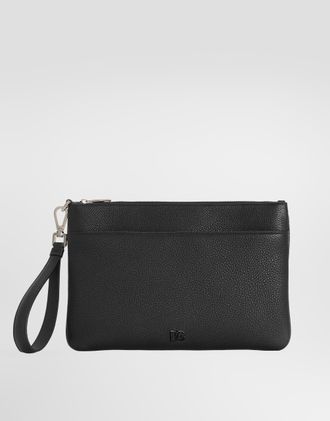 Dolce & Gabbana Kulturtasche Aus Kalbsleder Mit Logo - Mann Brieftaschen Und Clutches Schwarz Onesize
