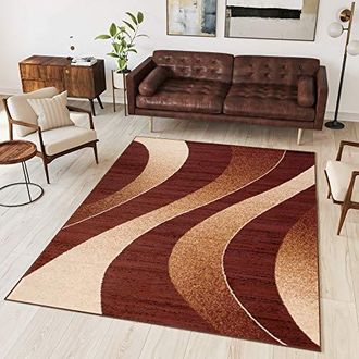 Tapiso Dream Tapis de Salon Chambre Salle à Manger Adulte Bureau Design Moderne Marron Beige Abstrait Motif Ondes Vagues Poil Court Fin Doux Léger Résistant 