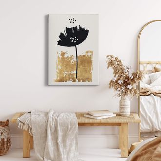 A.S. Création Leinwandbild Pusteblume Blume floral - Kunstdruck schwarz gold - 50x70 cm Hochformat - moderne Wanddekoration Schlafzimmer Wohnzimmer Küche - Bild auf