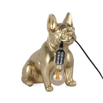ADM Sitzende franz&ouml;sische Bulldogge - Nachttischlampe mit Skulptur Pop Art aus Harz Metalleffekt - Gold - H30 cm