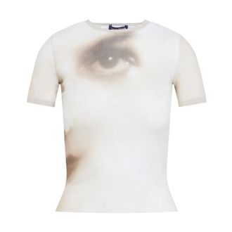 Jean Paul Gaultier Mesh Baby Print-Gesicht T-Shirt - - Tops - Damen - Beige - S