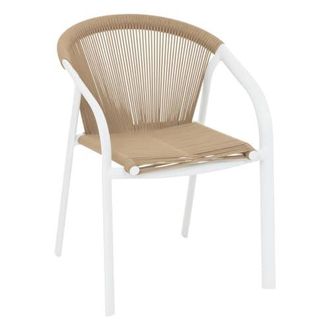 Hesperide Fauteuil de Jardin Empilable Riu Miel et Blanc - Aluminium Anti-Rouille - Mobilier Extérieur Terrasse Balcon