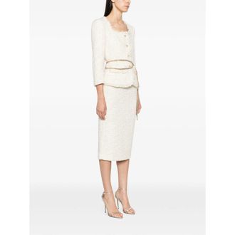 Self Portrait Boucl&eacute; Midi With Chain Belt Dress - Cream