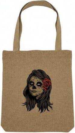 Fabulous Sac Shopping Tote Bag Aspect Lin - Fille Zombie Maquillage Fleurs Dessin Illustration - Sac de Courses Toile Epaisse 360g Beige Naturel Cabas Port&eacute; Ep