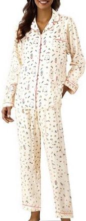 Generic Pyjama pour femme - Ensemble 2 pi&egrave;ces - Avec boutonni&egrave;re - Pyjama long - Deux pi&egrave;ces - V&ecirc;tement de nuit &eacute;l&eacute;gant - Col en V - V&ecirc;tement de nuit - V&ecirc;teme