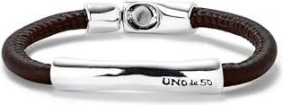 Uno De 50 UNO de 50 Bracelet en cuir marron avec détail central plaqué argent sterling, Mediano, Argent, Pas de gemme