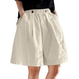 Generic Short d&eacute;t&eacute; l&eacute;ger pour Femme - Bermuda - Coupe Droite - en Mousseline - avec Poches - Taille &eacute;lastique - D&eacute;contract&eacute; - Longueur Genou - pour lext&eacute;rieur