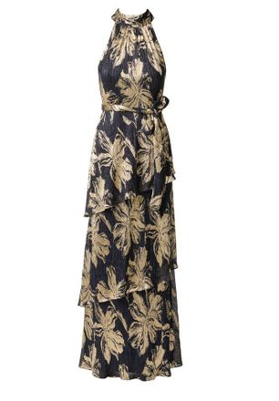 Adrianna Papell Abendkleid Halter Crinkle Metallic Gown Schimmerndes Abendkleid aus gebl&uuml;mtem Crinkle-Chiffon