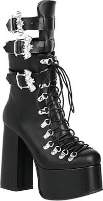 E.SSUE Bottes Hautes pour Femmes Cuir PU Mode Hiver Longue Boots steampunk Sexy Boots Talon Bottes En Cuir à Laçage Punk Gothique Pointues Longues Bottes Hau