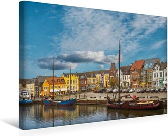 Calvendo Premium Textil-Leinwand 45 x 30 cm Quer-Format Husumer Hafen | Wandbild, HD-Bild auf Keilrahmen, Fertigbild auf hochwertigem Vlies, Leinwanddruck von 