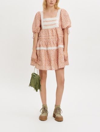 Maje Bedrucktes Kleid Mit Spitzengalons - Margerite Rosa - Gr&ouml;&szlig;e 32 - Maje
