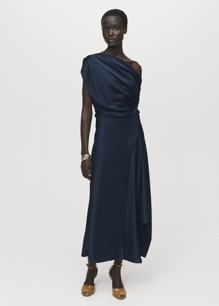 Mango Robe satin&eacute;e asym&eacute;trique bleu nuit - Femme - XS - MANGO