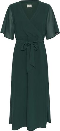 Kaffe Femme, Robes, Vert, Taille: 48 FR &Eacute;l&eacute;gante Robe Portefeuille avec Manches &agrave; Volants