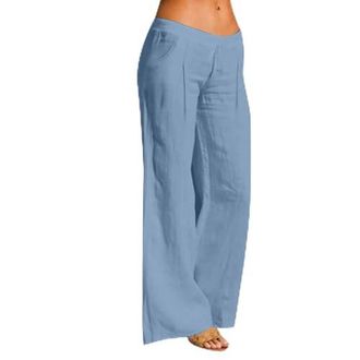 Generic Pantalon long en lin pour femme - D&eacute;contract&eacute; - L&eacute;ger et a&eacute;r&eacute; - Taille basse - Taille basse - Pantalon de loisirs - Coupe ample - Id&eacute;al pour le spa et