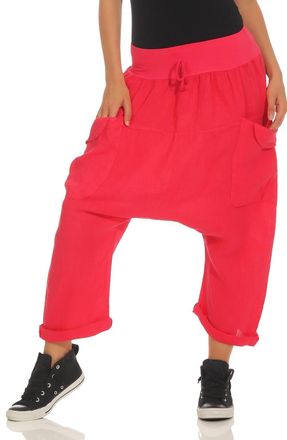 Malito more than fashion Malito Damen Pumphose aus Leinen | Stoffhose in Unifarben | Freizeithose f&uuml;r den Strand | Capri Hose 6285 (pink)