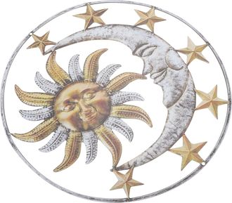 SOLUSTRE VILLCASE Metallkunst Sonne Mond Wanddeko aus Eisen Handgefertigtes Wandornament für Innen Außen Langlebige Eisenkunst mit Leuchtenden Farben als Gesch