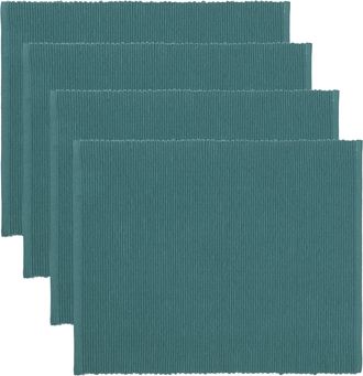 Linum Uni 4-er Pack Tischsets 35x46 cm, 100% Gerippte Baumwolle, Abwaschbar, Dunkles Graut&uuml;rkis