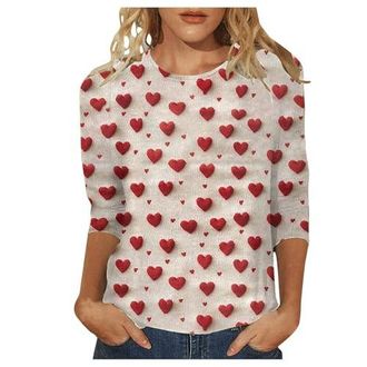 Generic T-shirt d&eacute;contract&eacute; &agrave; col rond et manches trois-quarts imprim&eacute; pour la Saint-Valentin 2026, multicolore, L