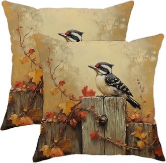 Generic Herbstspechtvogel Zierkissenbezug Mit Rei&szlig;verschluss Dekokissenbezug Komfort Kissenh&uuml;lle F&uuml;r Sofa Heimdekoration B&uuml;ro 45X45Cm 2Er Set