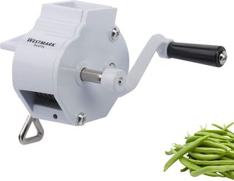 Westmark Bohnen-Langschneider mit großer Schneidöffnung und Schraubzwinge zur Tischmontage, Rostfreie Edelstahl-Messer/Stahl-Gehäuse, Weiß, 11862260