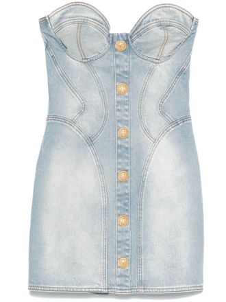 Balmain robe en jean à coupe courte - Bleu