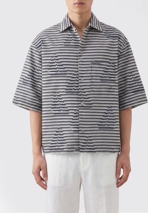 Jacquemus Chemise &agrave; manches courtes &agrave; rayures avec col fran&ccedil;ais et &eacute;paules tombantes