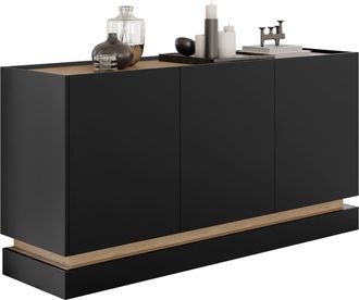 Mirjan24 Kommode Zarpant K160 3D mit 3 T&uuml;ren, innen 6 F&auml;cher, T&uuml;rkommode mit ged&auml;mpftem Schlie&szlig;system, Highboard, Anrichte, Sideboard (Schwarz/Eiche Cremona)