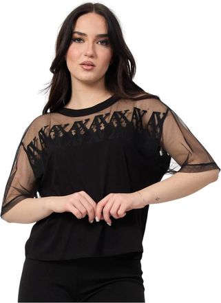 A|X Armani Exchange Femme, Tops, Noir, Taille: 44 FR Noir &Eacute;paule Transparente Logo T-shirt