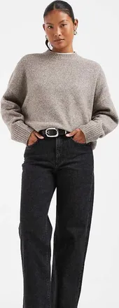Only Petite jean large taille haute d&eacute;lav&eacute; noir