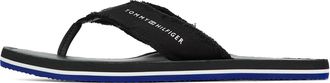 Tommy Hilfiger Herren Flip Flops Leather Beach Sandal mit Fransen, Schwarz (Black), 45