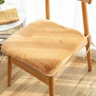 Insun Stuhlkissen Kunstfell, Sitzkissen Pl&uuml;sch Kaninchenfellimitat mit Bindeb&auml;nder Khaki 50 x 50 cm