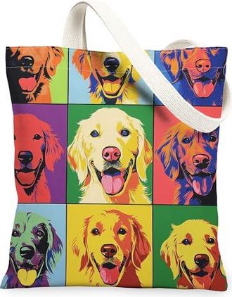 Generic Sac fourre-tout en toile Pop Art Golden Retriever pour faire du shopping 33 x 38,1 cm, sac d&eacute;picerie r&eacute;utilisable pour femme, peinture esth&eacute;tique pour