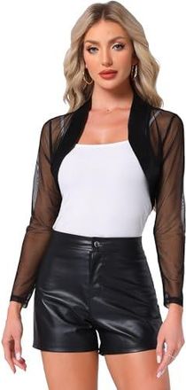 Allegra K Boléro en Tissu Maillé Femme Cardigan Transparent à Manches Longues Devant Ouvert Noir XS