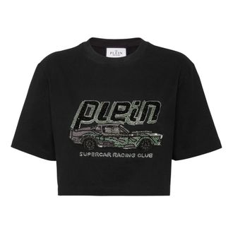 Philipp Plein Femme, Tops, Noir, Taille: 42 FR T-shirt Crop Plein Car