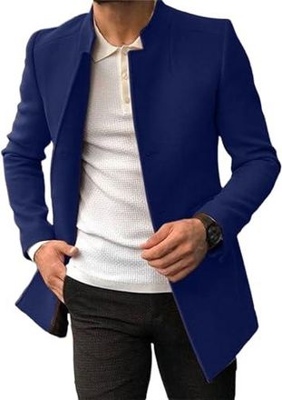 Generic Manteau dhiver d&eacute;contract&eacute; &agrave; col montant pour homme - Coupe ajust&eacute;e - Chaud et doux - Revers, bleu, XXL