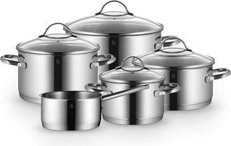 WMF Provence Plus Topfset Induktion 5-teilig, Kochtopf Set unbeschichtet mit Glasdeckel, für alle Herdarten geeignet, Induktions Töpfe Set, ohne Skalierun