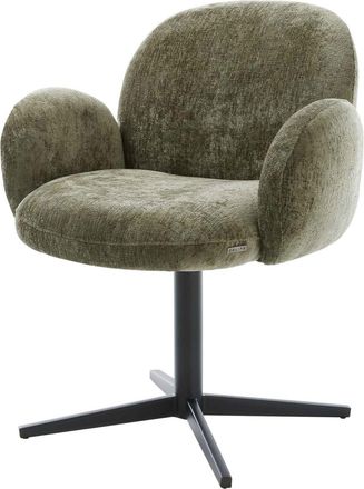 DELIFE Esszimmerstuhl Nube-Flex mit Armlehnen Fußkreuz Schwarz Chenille Olive 360° drehbar Taschenfederkern