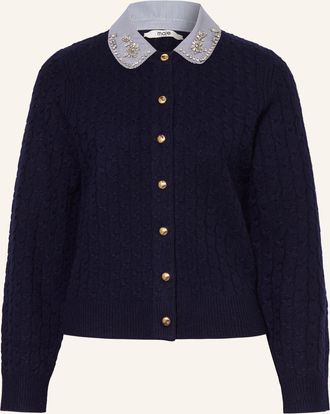Maje Strickjacke Mit Abnehmbarem Kragen Und Schmucksteinen blau