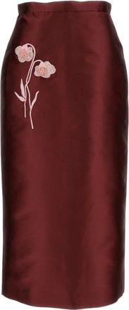 Erdem Bestickter Mikado Bleistiftrock in Midi-L&auml;nge - - Skirts - Damen - Rot - S