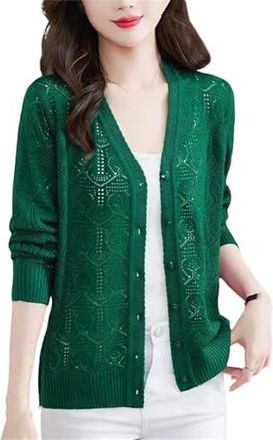 Generic Cardigan en tricot de soie pour femme - Style d&eacute;contract&eacute;, Vert, XXL